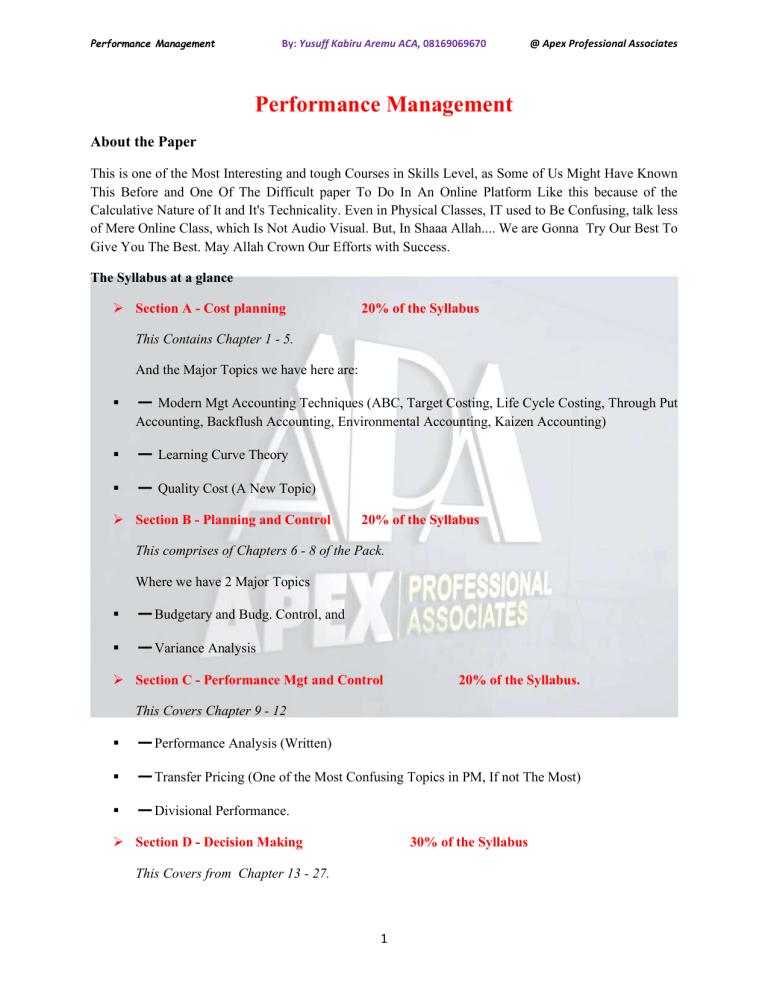 Performance Management Course Material: Syllabus & Introduction
