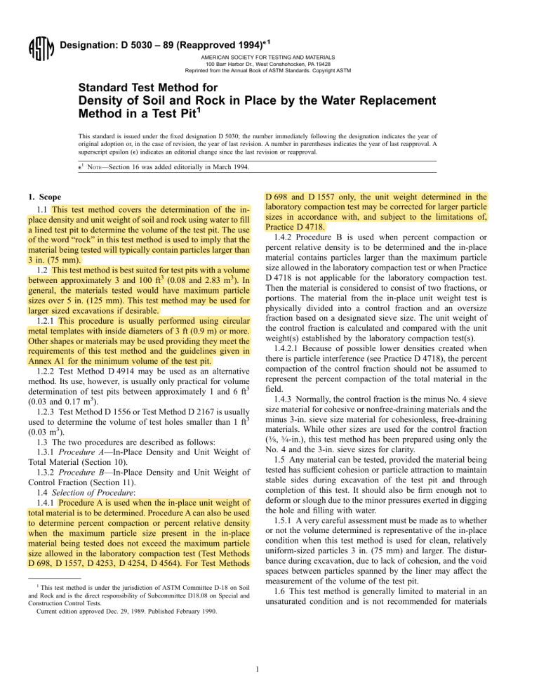 Soil Density Test: Water Replacement Method (ASTM D5030)
