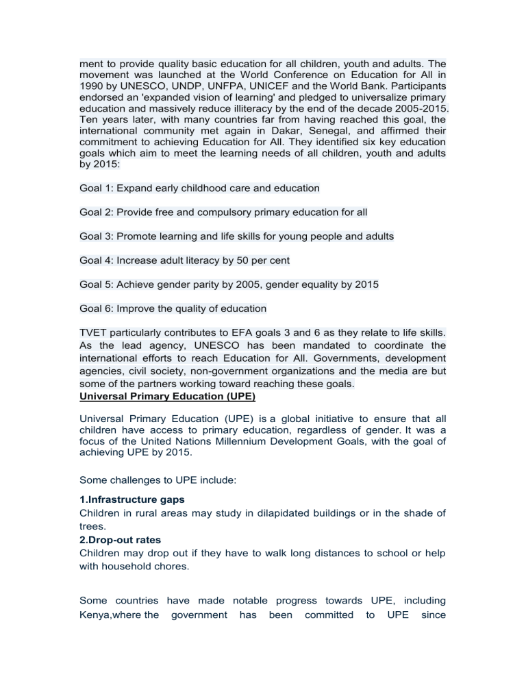Education for All (EFA) & Universal Primary Education (UPE)