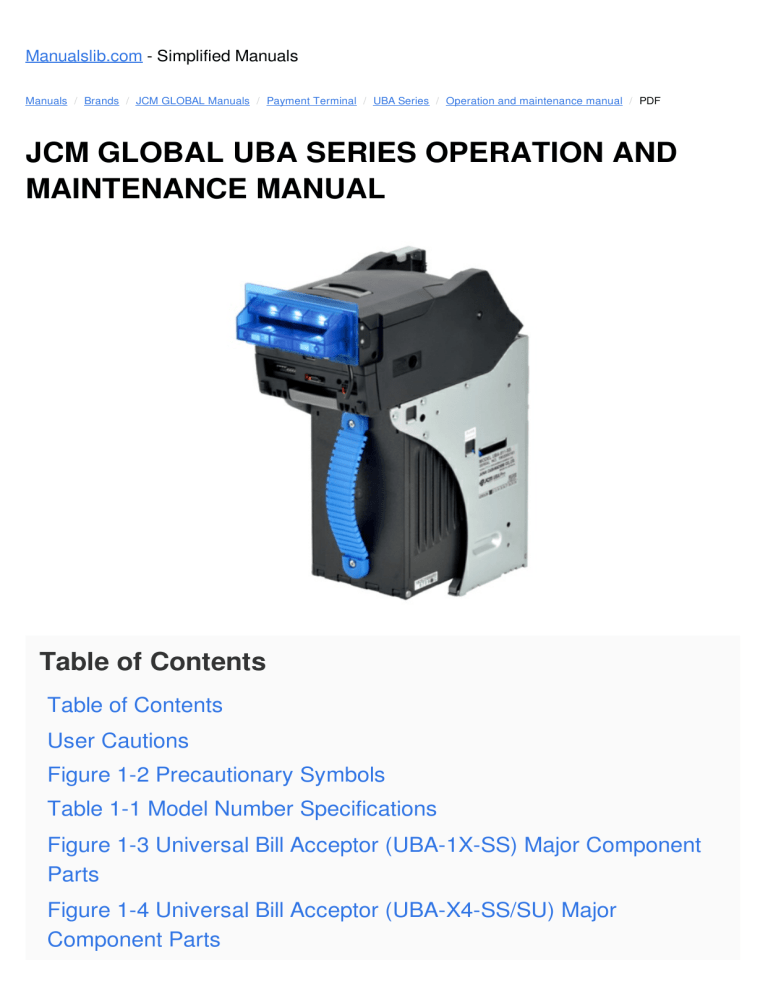 JCM GLOBAL UBA Series Operation & Maintenance Manual