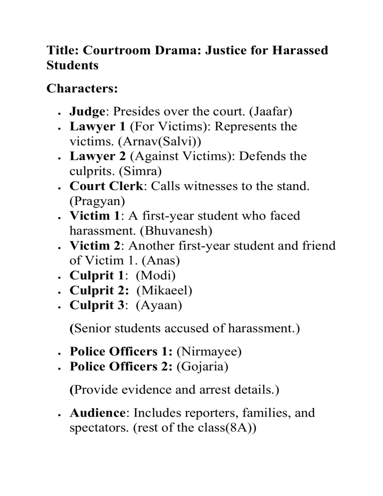 Courtroom Drama: Justice for Harassed Students - Script