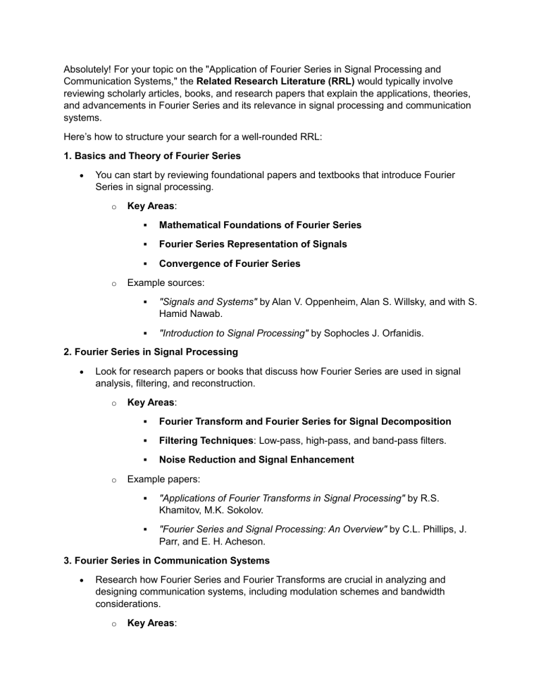 Fourier Series in Signal Processing: Research Guide