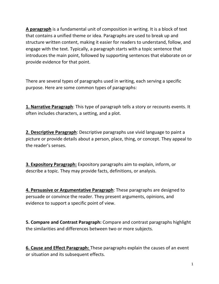 Types of Paragraphs: Narrative, Descriptive, Expository & More