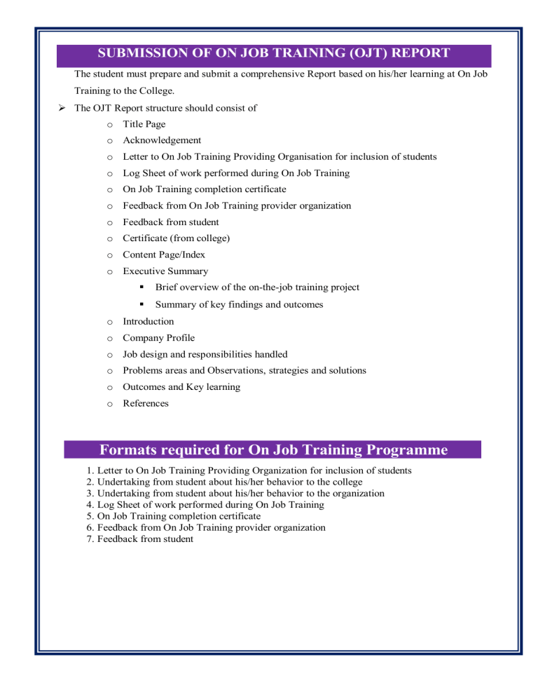 OJT Report Guidelines & Forms for Statistics Students