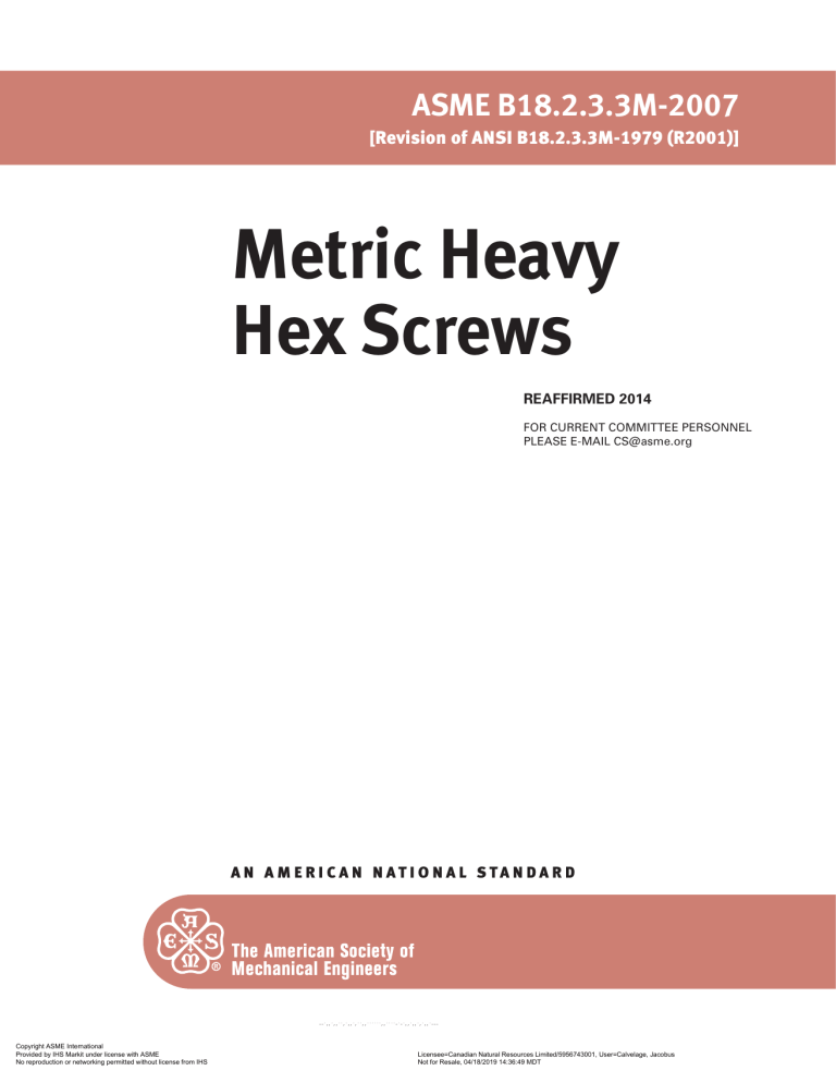 ASME B18.2.3.3M: Metric Heavy Hex Screws Standard
