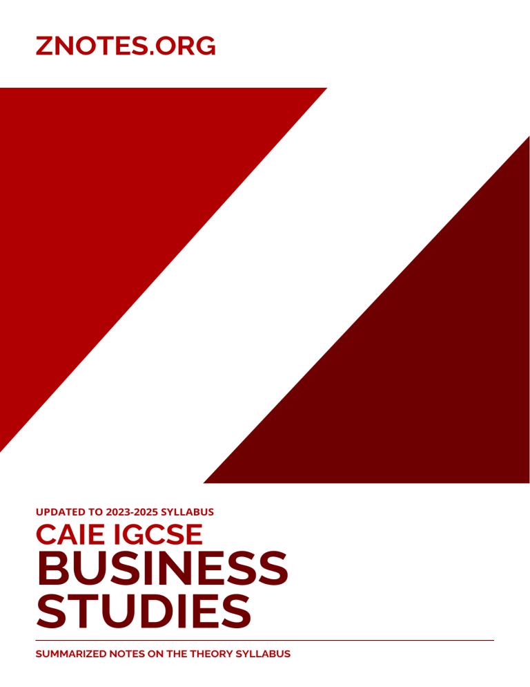 CAIE IGCSE Business Studies: Summarized Theory Notes