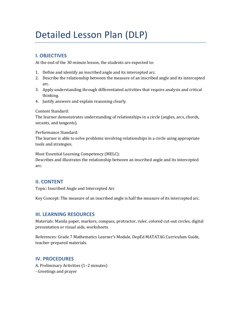 Inscribed Angles & Intercepted Arcs Lesson Plan