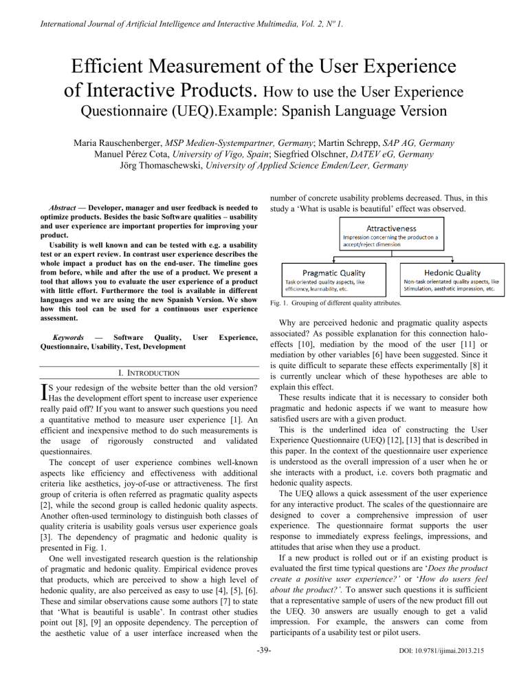 UEQ: Measuring User Experience of Interactive Products