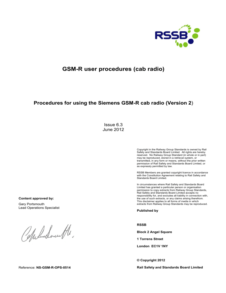 GSM-R Cab Radio User Procedures Manual