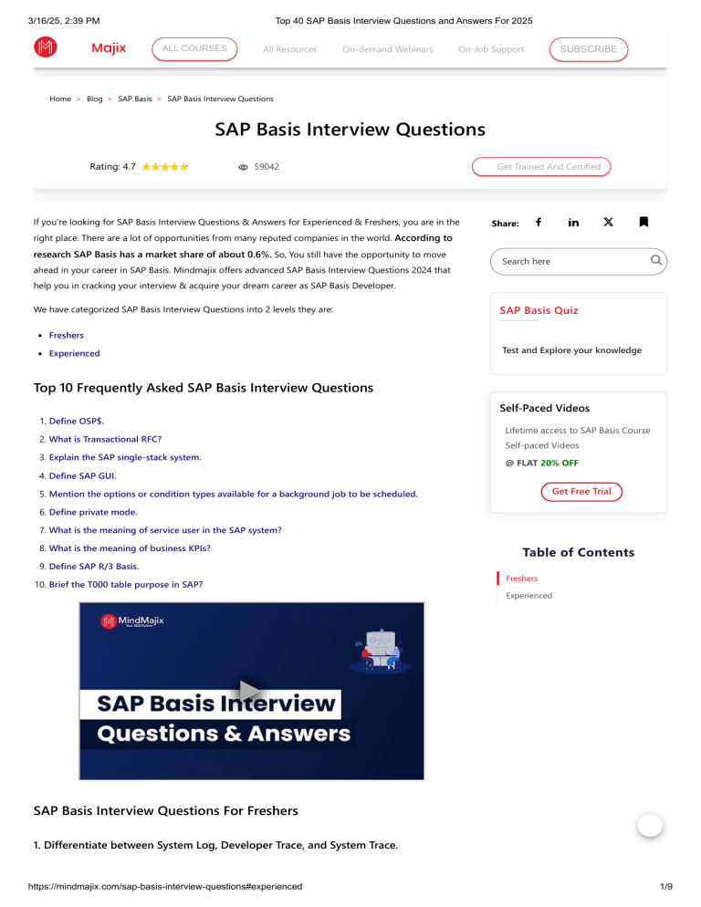 SAP Basis Interview Questions & Answers for 2025