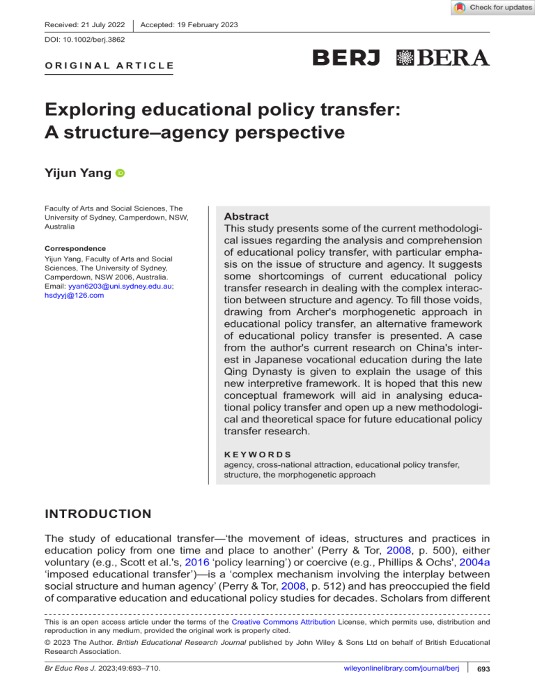 Educational Policy Transfer: Structure & Agency