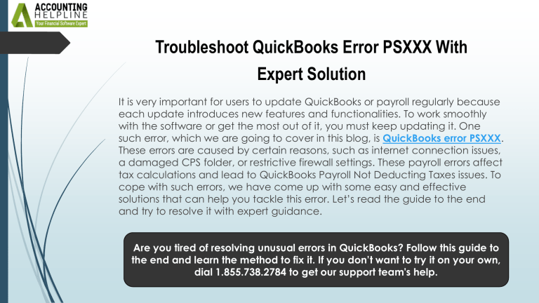QuickBooks Error PSXXX: Expert Troubleshooting Guide
