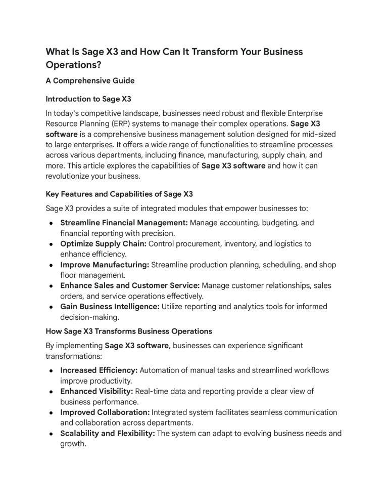 Sage X3: Transform Your Business Operations | Comprehensive Guide