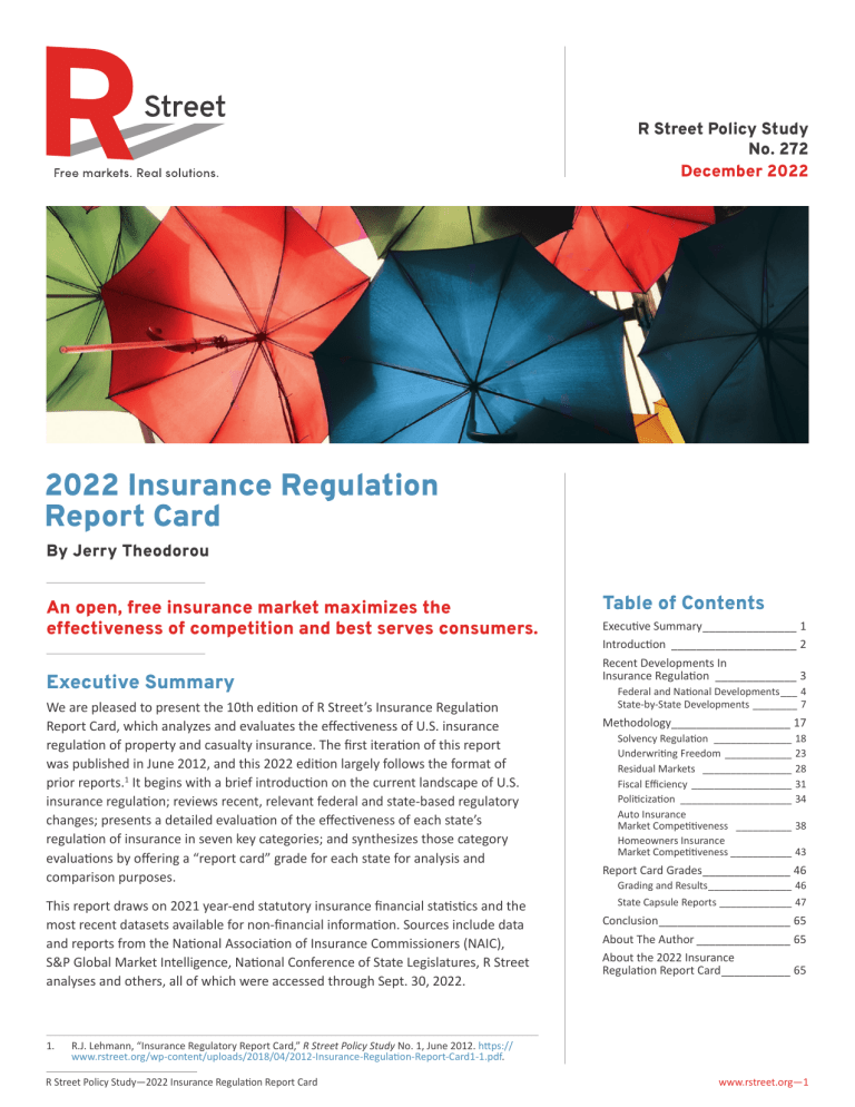Insurance Regulation Report Card 2022: State Analysis