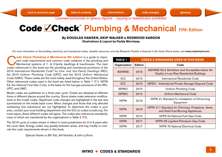 Code Check Plumbing & Mechanical: 2015 IRC, UPC, UMC Guide