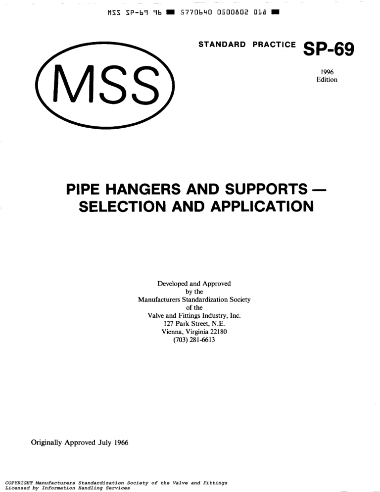Pipe Hanger & Support Selection: MSS SP-69 Standard