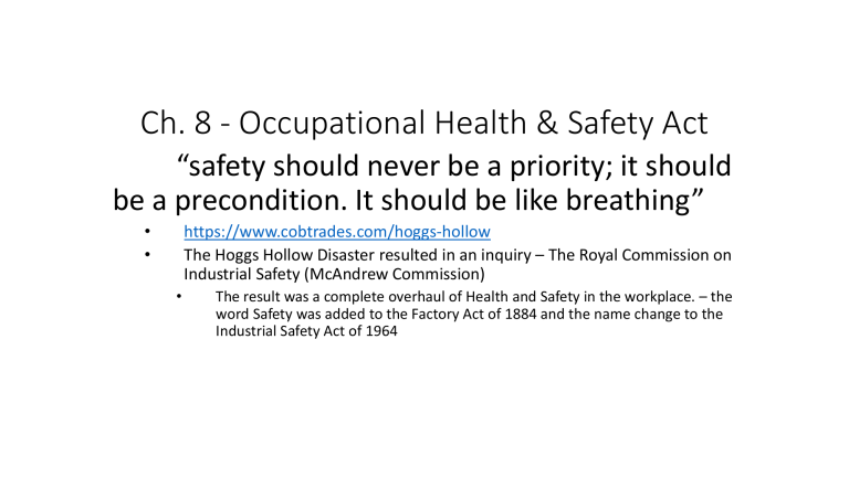 Occupational Health & Safety Act (OHSA) Presentation