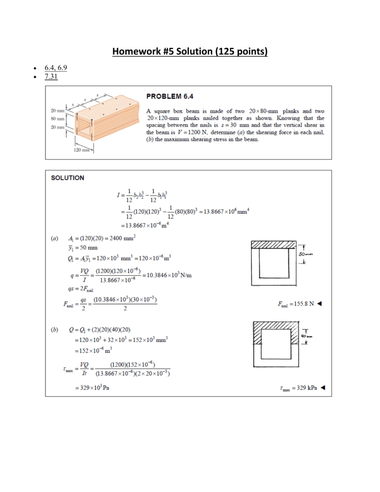 Homework Solution: Shear Stress in Beams