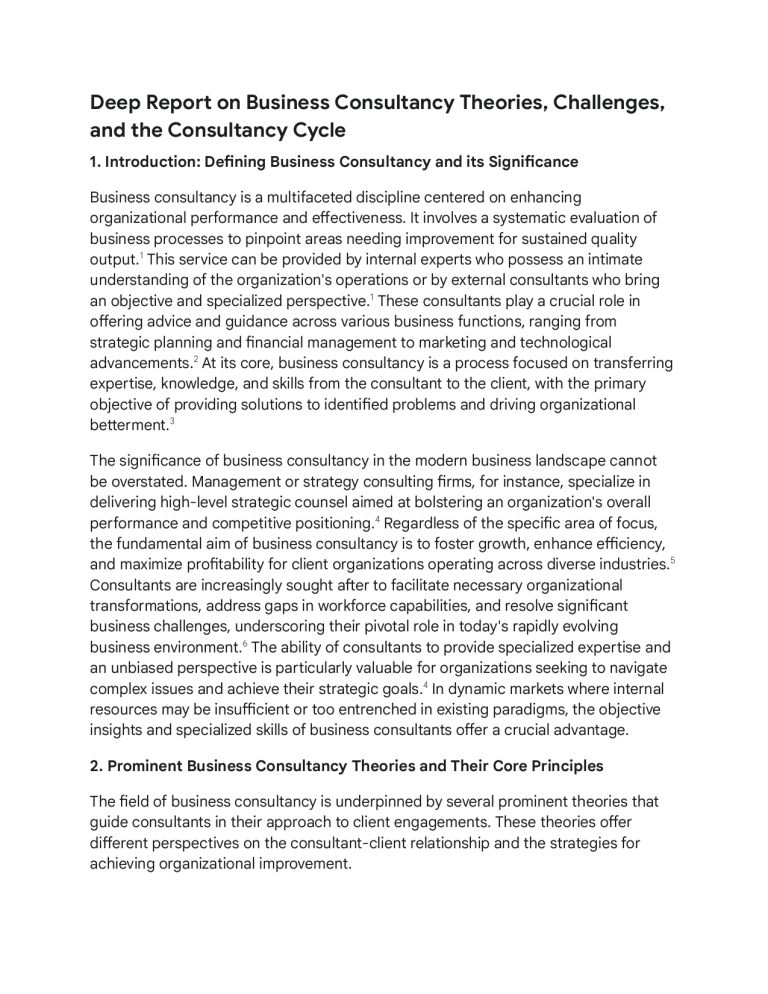 Business Consultancy Theories & Cycle Report