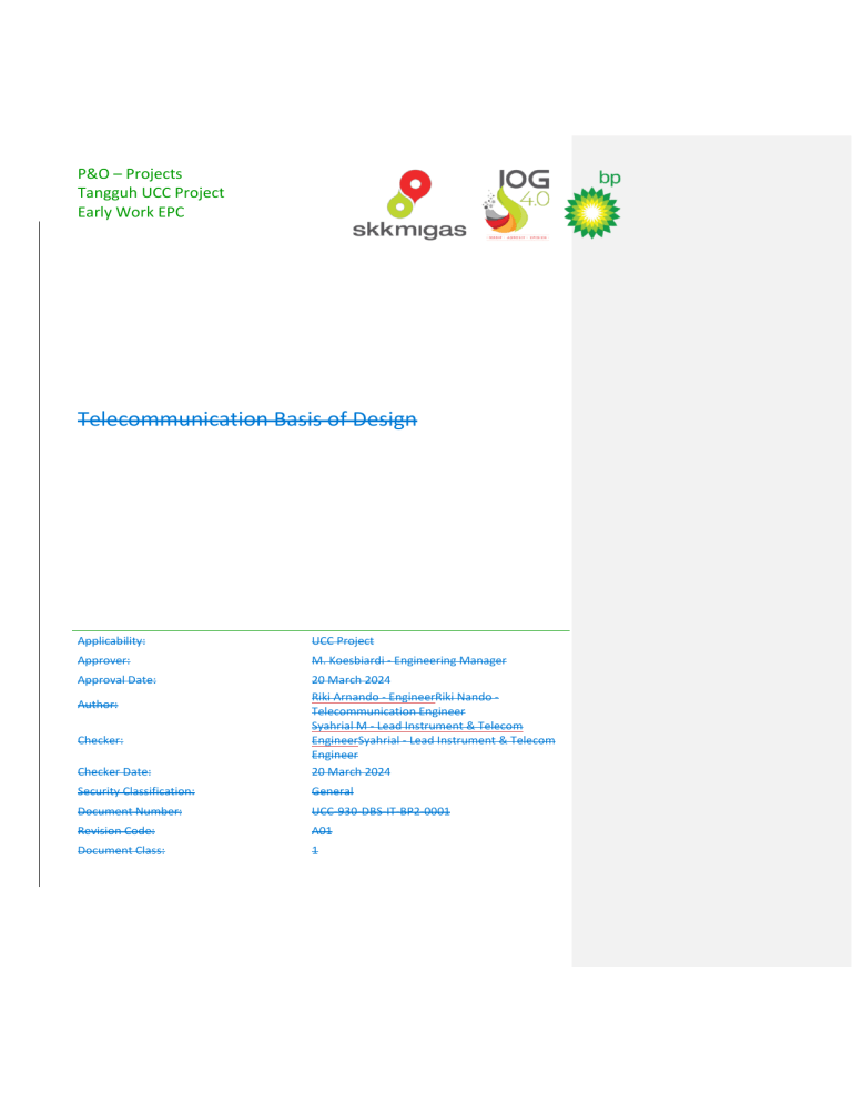 Telecommunication Basis of Design - Tangguh UCC Project