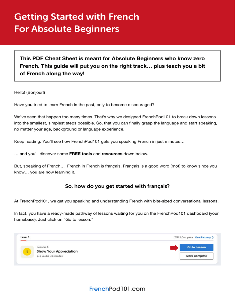 French for Beginners: Cheat Sheet & Quick Start Guide