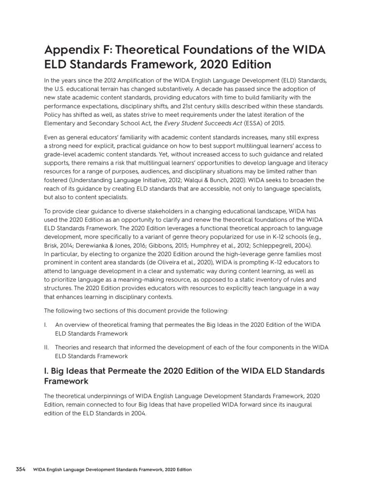 WIDA ELD Standards Framework: Theoretical Foundations