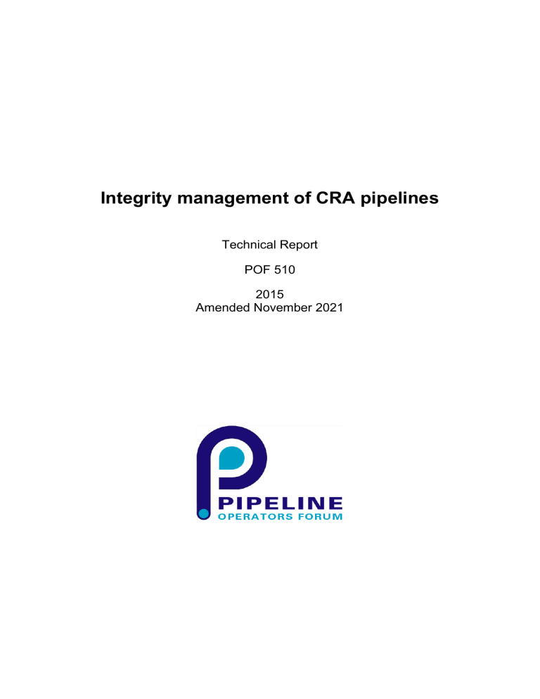 CRA Pipeline Integrity Management: Technical Report