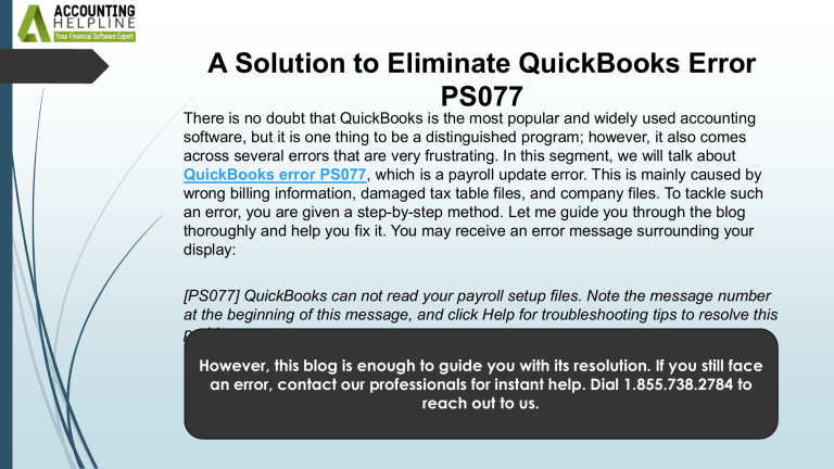 Fix QuickBooks Error PS077: Payroll Update Solution