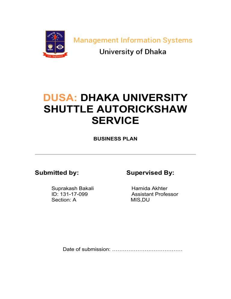 DUSA: Dhaka University Shuttle Autorickshaw Business Plan