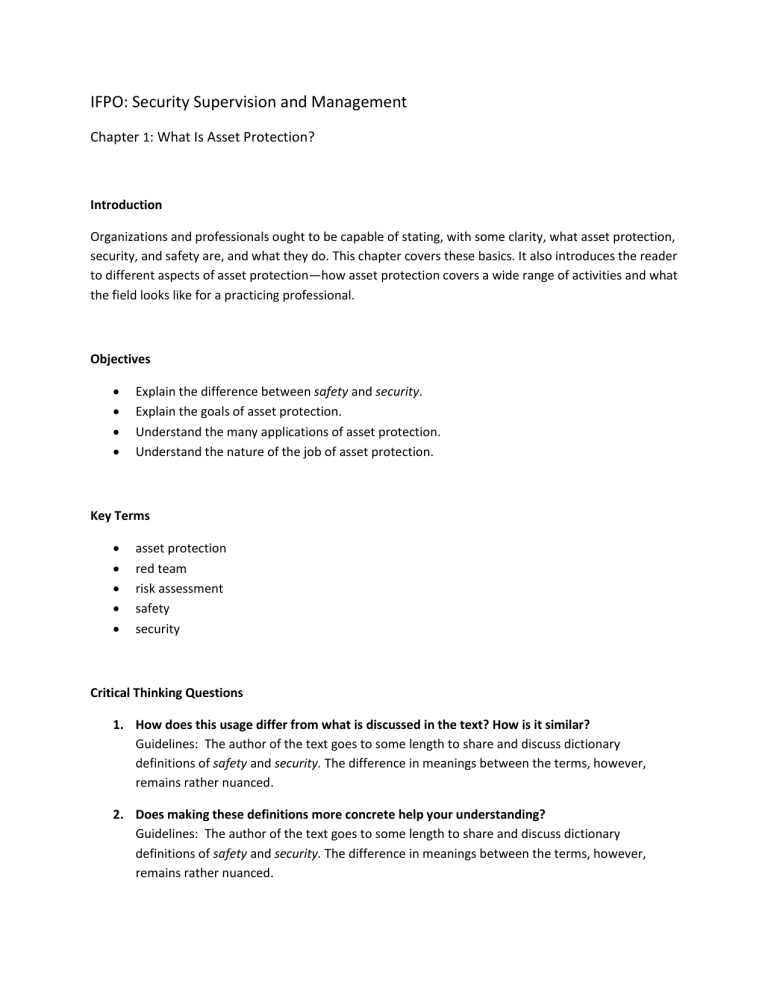Asset Protection: Security Supervision & Management Chapter 1