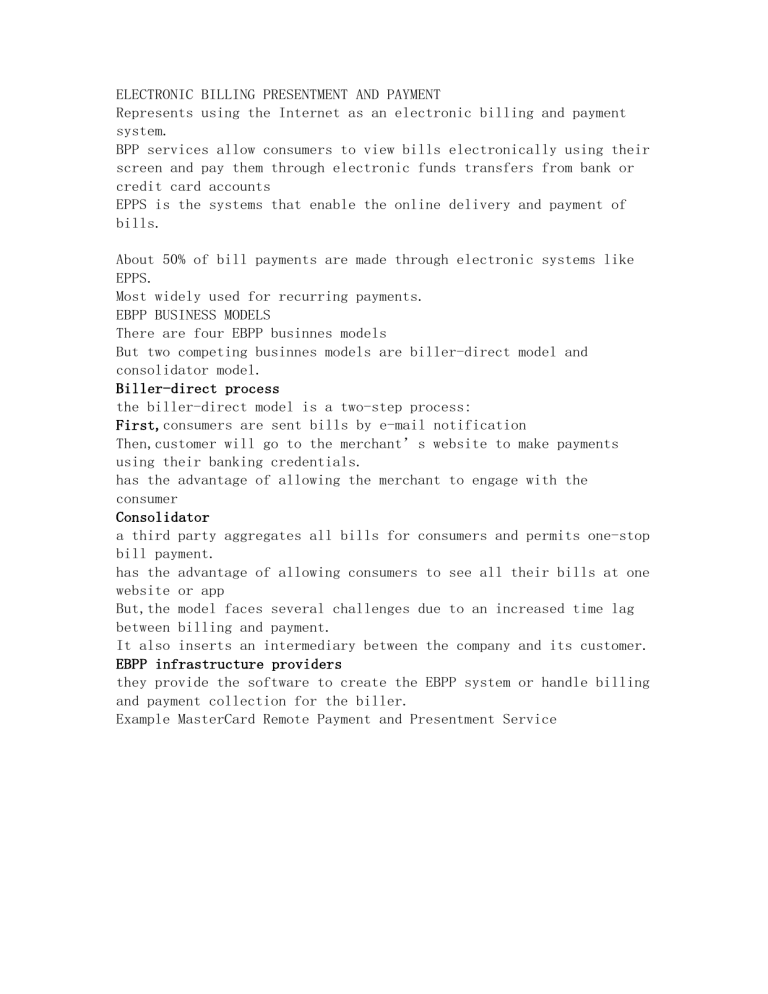EBPP: Electronic Billing Presentment and Payment Systems