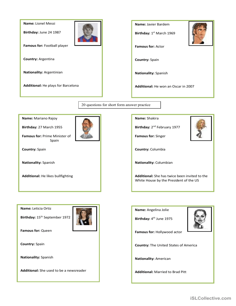 Famous People Worksheet: Short Answer Practice