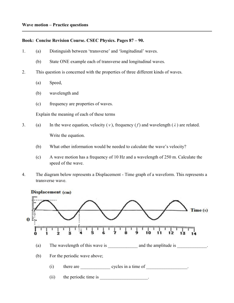 Wave Motion Practice Questions - Physics