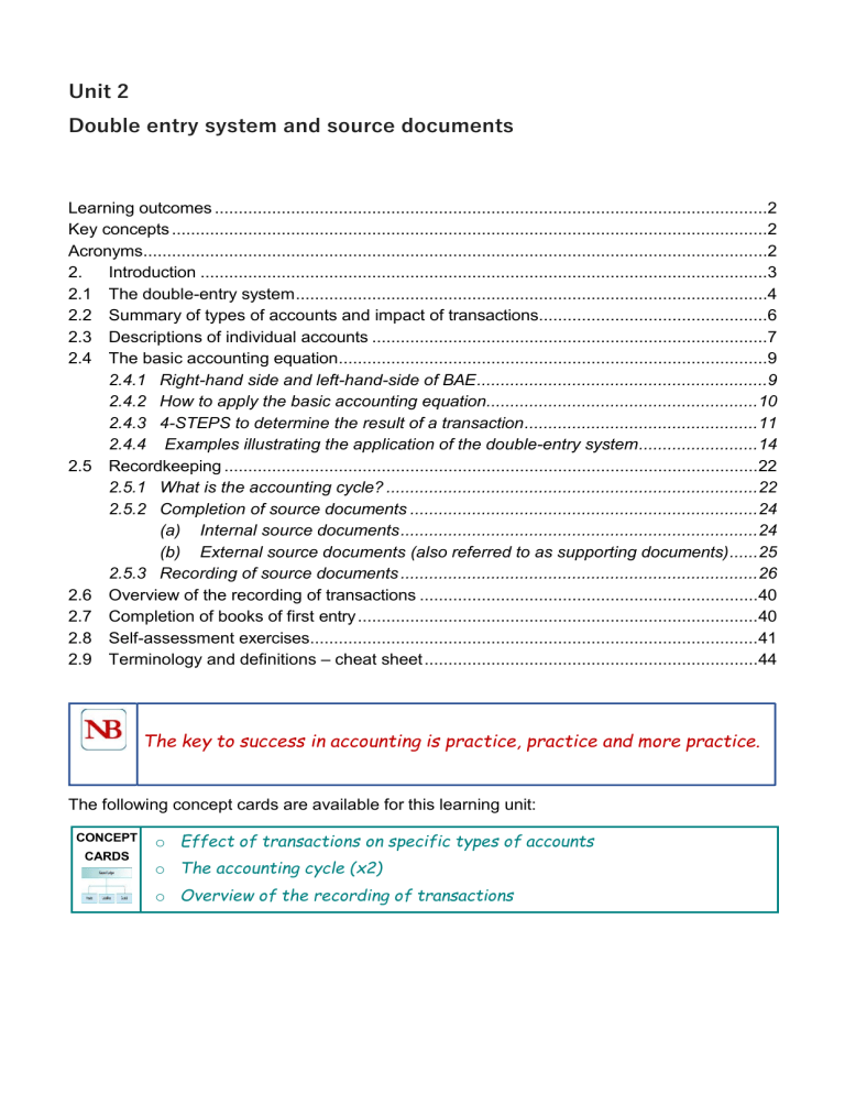 Double Entry System & Source Documents: Accounting Learning Unit