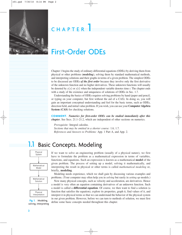 First-Order ODEs: Basic Concepts & Modeling