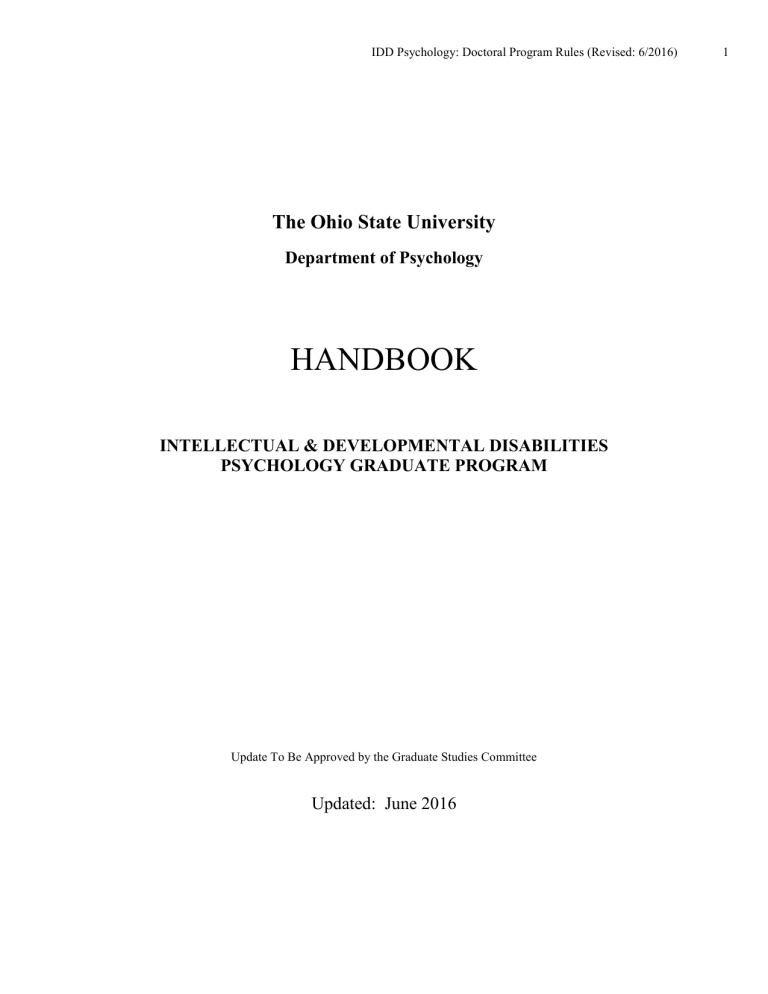 IDD Psychology Doctoral Program Handbook - Ohio State