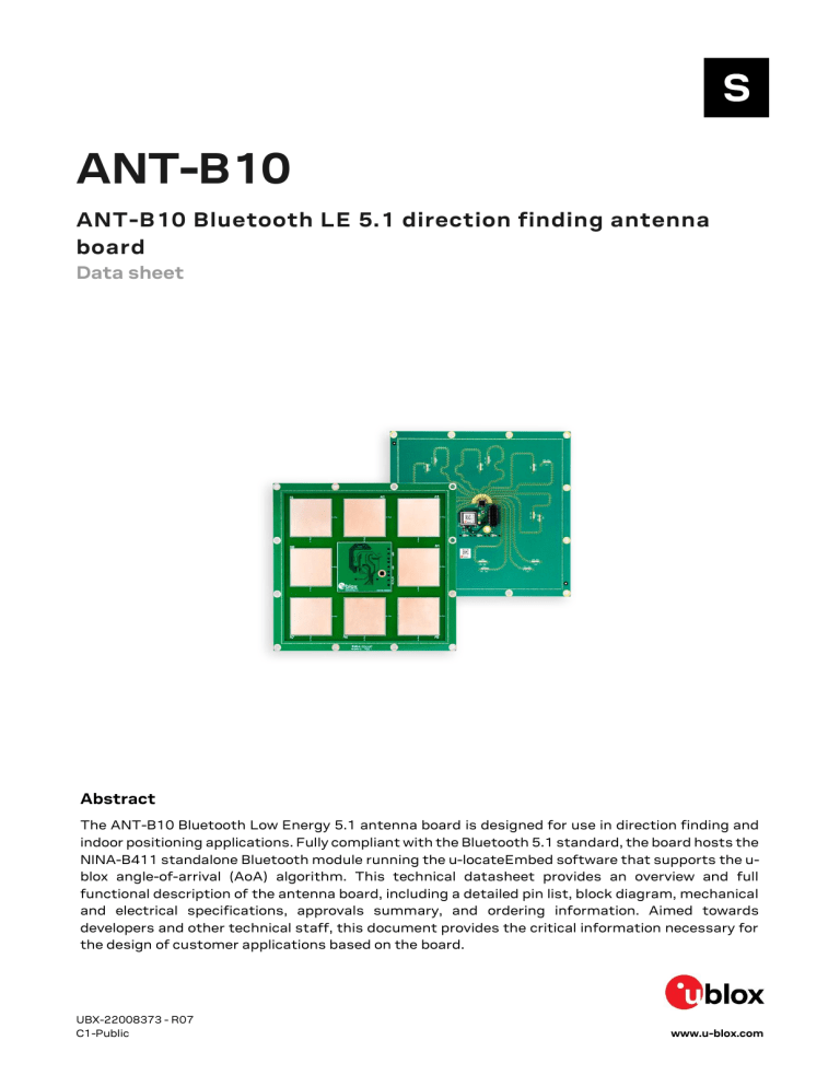 ANT-B10 Bluetooth LE 5.1 Antenna Board Data Sheet