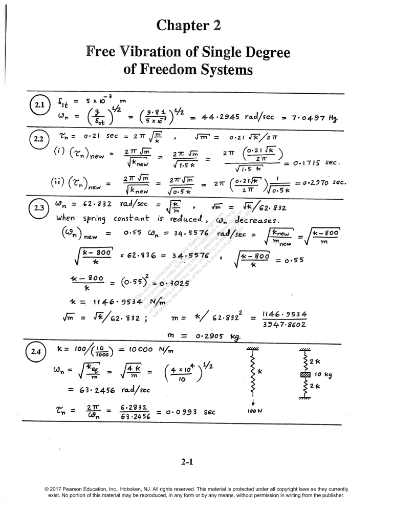 Free Vibration of Single Degree of Freedom Systems Notes