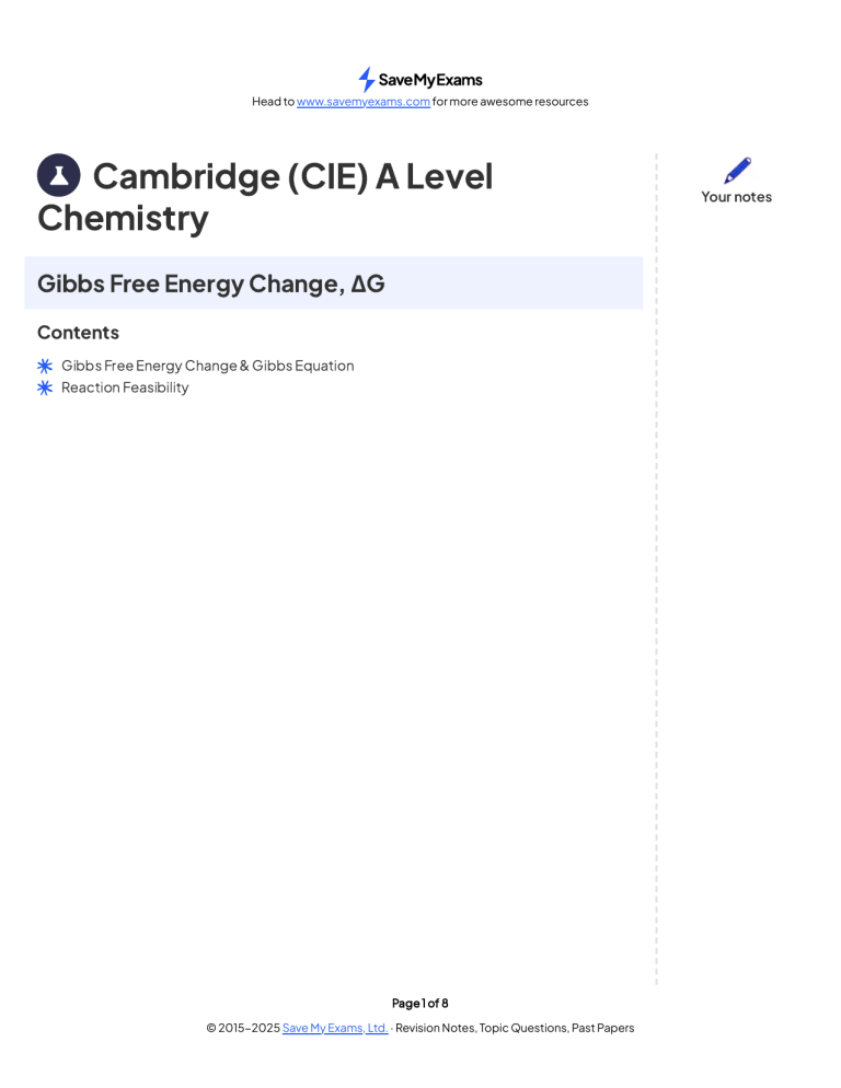 Gibbs Free Energy: A Level Chemistry Revision Notes