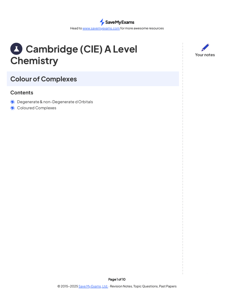 A Level Chemistry: Colour of Complexes Revision Notes