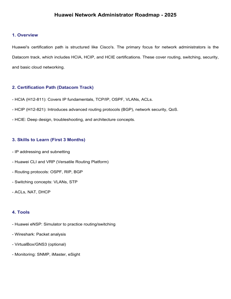 Huawei Network Admin Roadmap 2025: Certifications & Skills