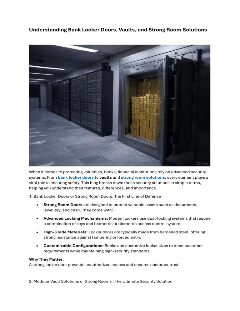 Bank Locker Doors, Vaults & Strong Room Security Solutions