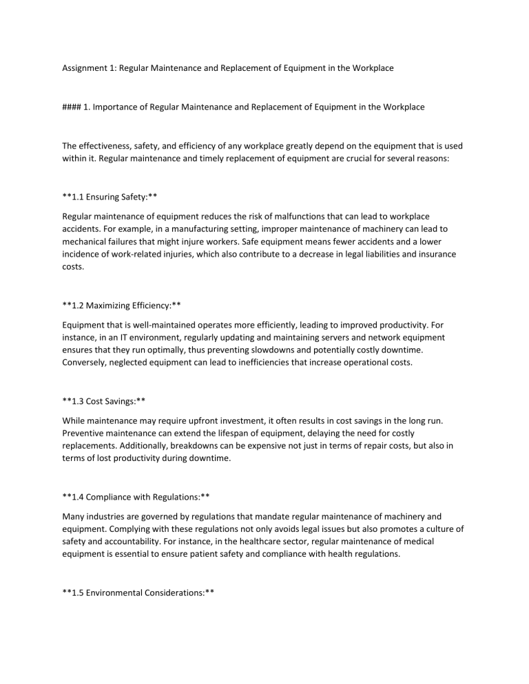 Equipment Maintenance & Replacement in the Workplace