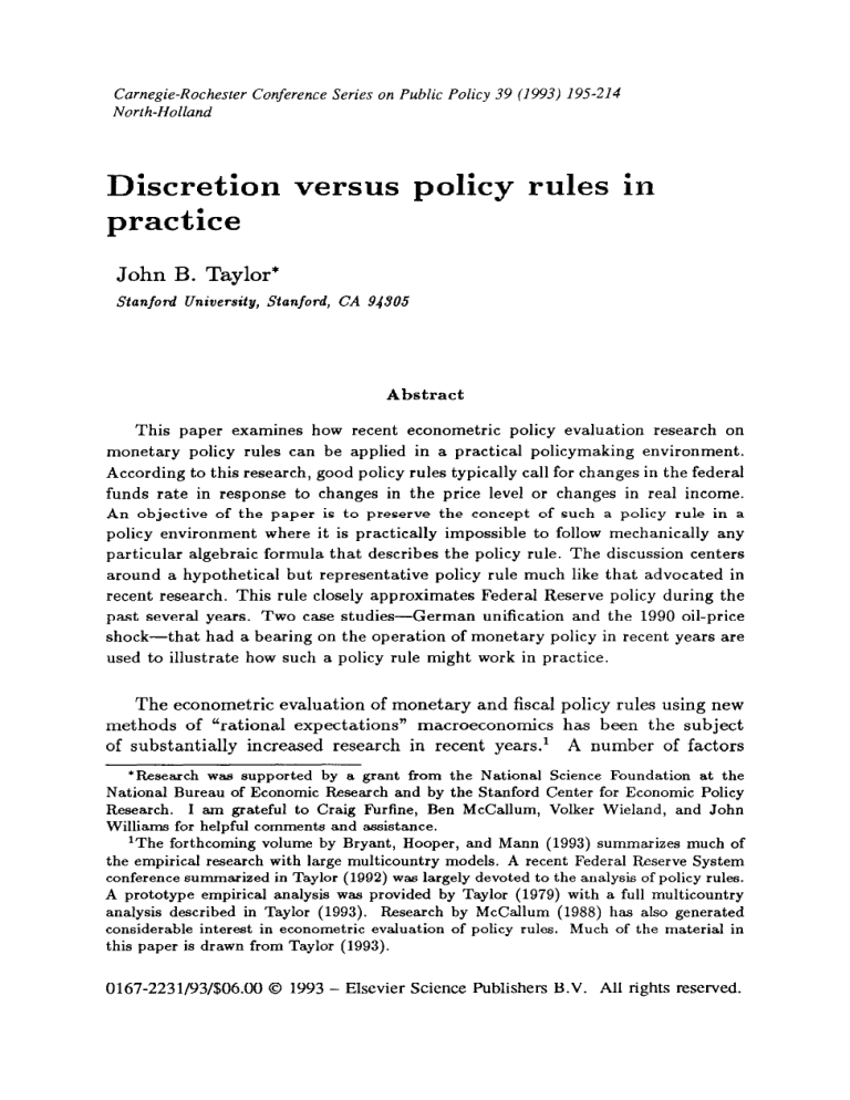 Discretion vs. Policy Rules: Monetary Policy Research
