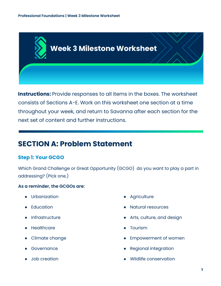 Infrastructure Problem Statement Worksheet