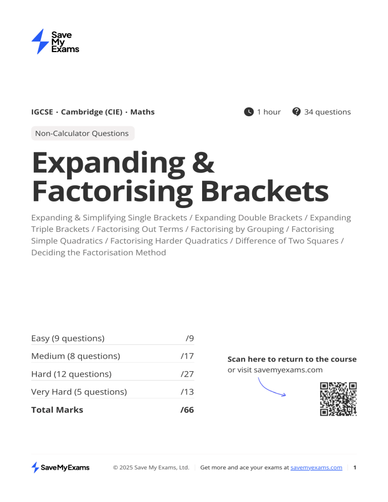 Expanding And Factorising Brackets Igcse Maths Worksheet