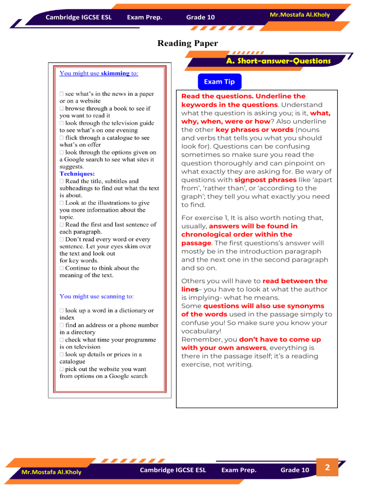 IGCSE ESL Reading Exam Prep: Tips & Strategies