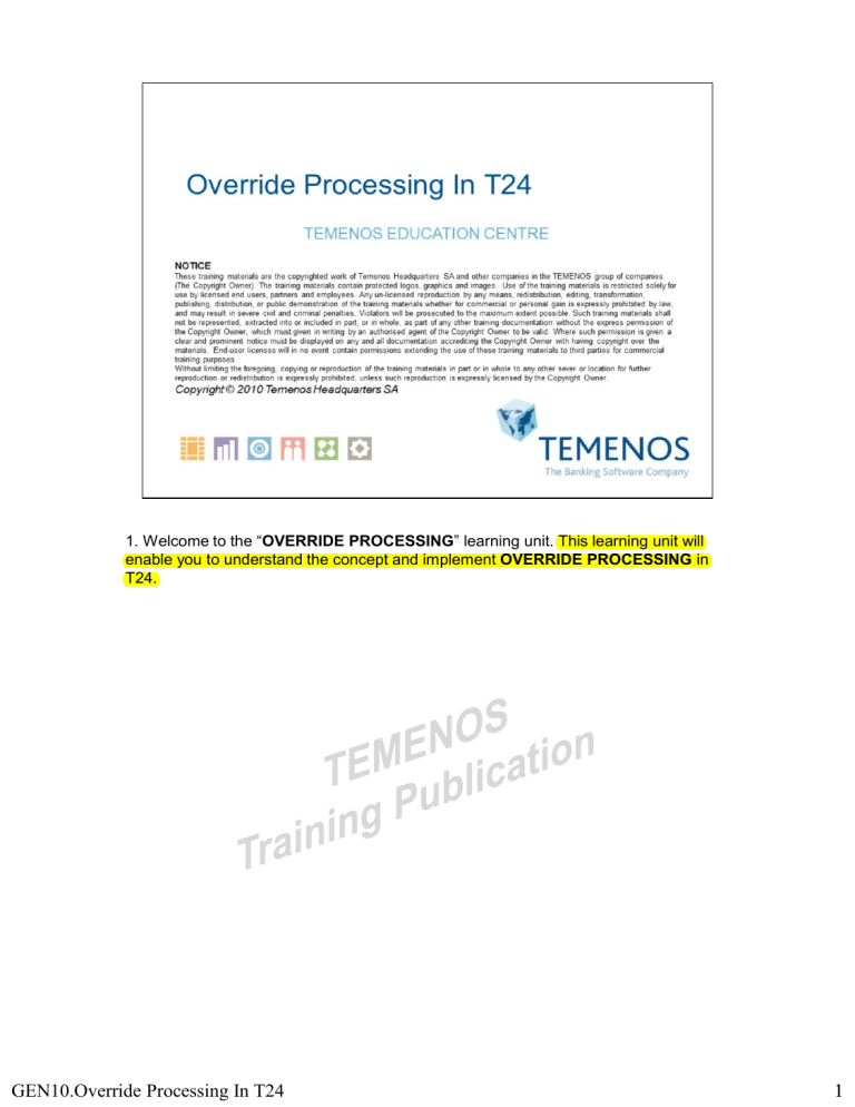 Override Processing in T24: Learning Guide