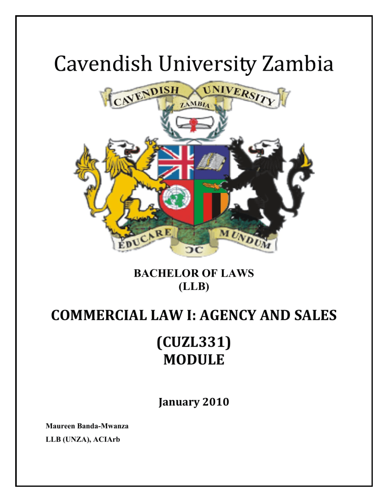 Commercial Law: Agency & Sales Module - Cavendish University