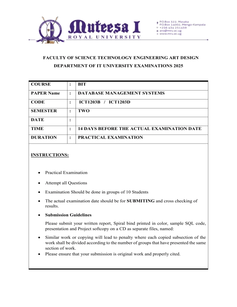 Database Design Exam: Savanna Fibre Project